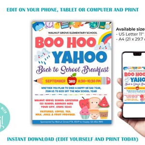 Editable Boo Hoo Breakfast Invite, Back to School Breakfast Flyer ...