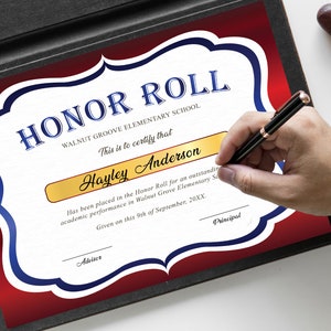 Customizable Honor Roll Certificate, Editable Red Blue Award ...
