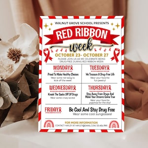 Red Ribbon Spirit Week Template, School Spirit Week Schedule, Red ...
