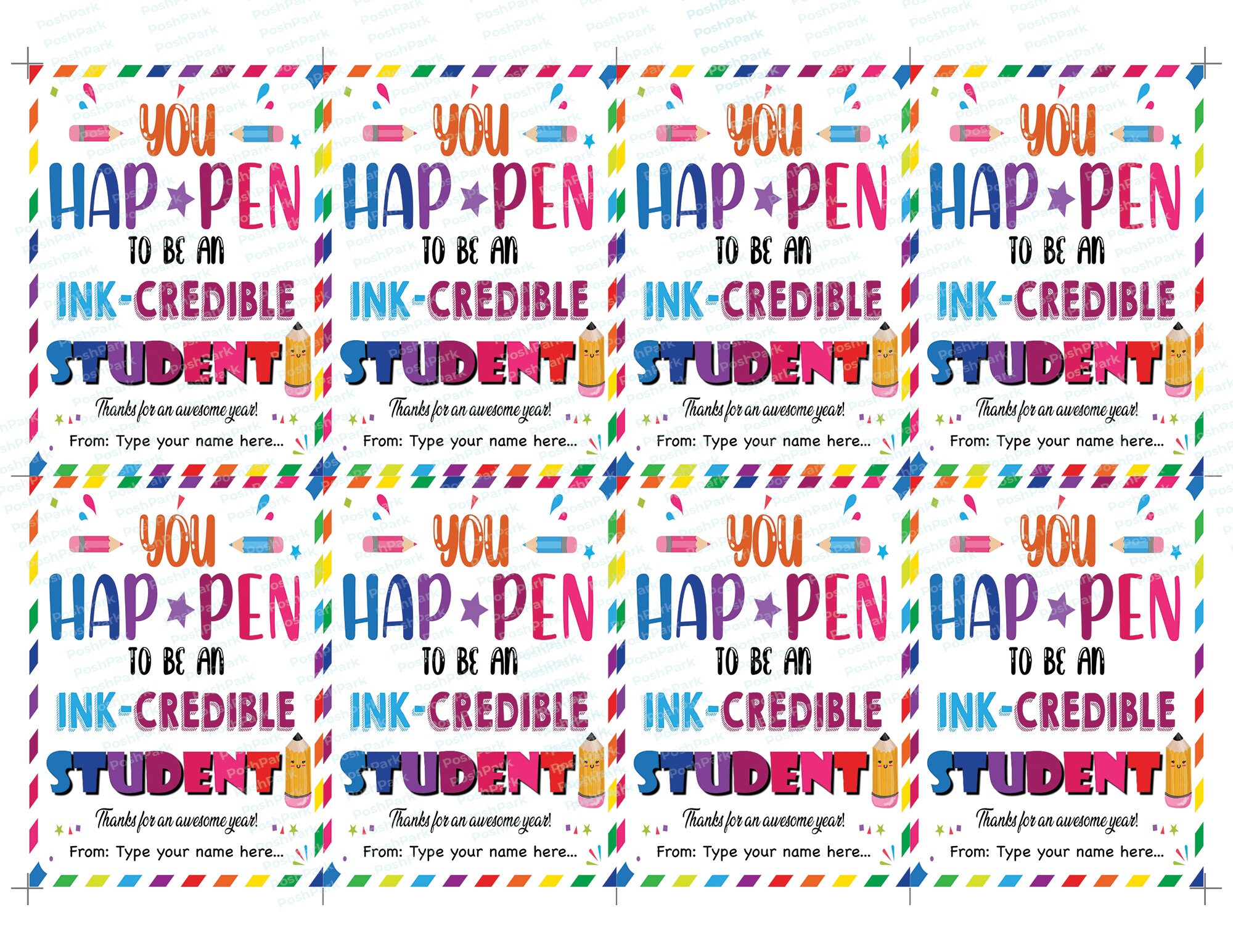 EDITABLE You Happen to Be Ink-credible Student Gift Tags - Etsy