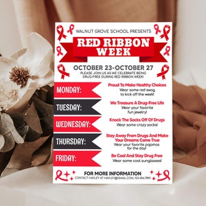 Editable Red Ribbon Week Itinerary Flyer, Drug Free Schools, School PTO ...