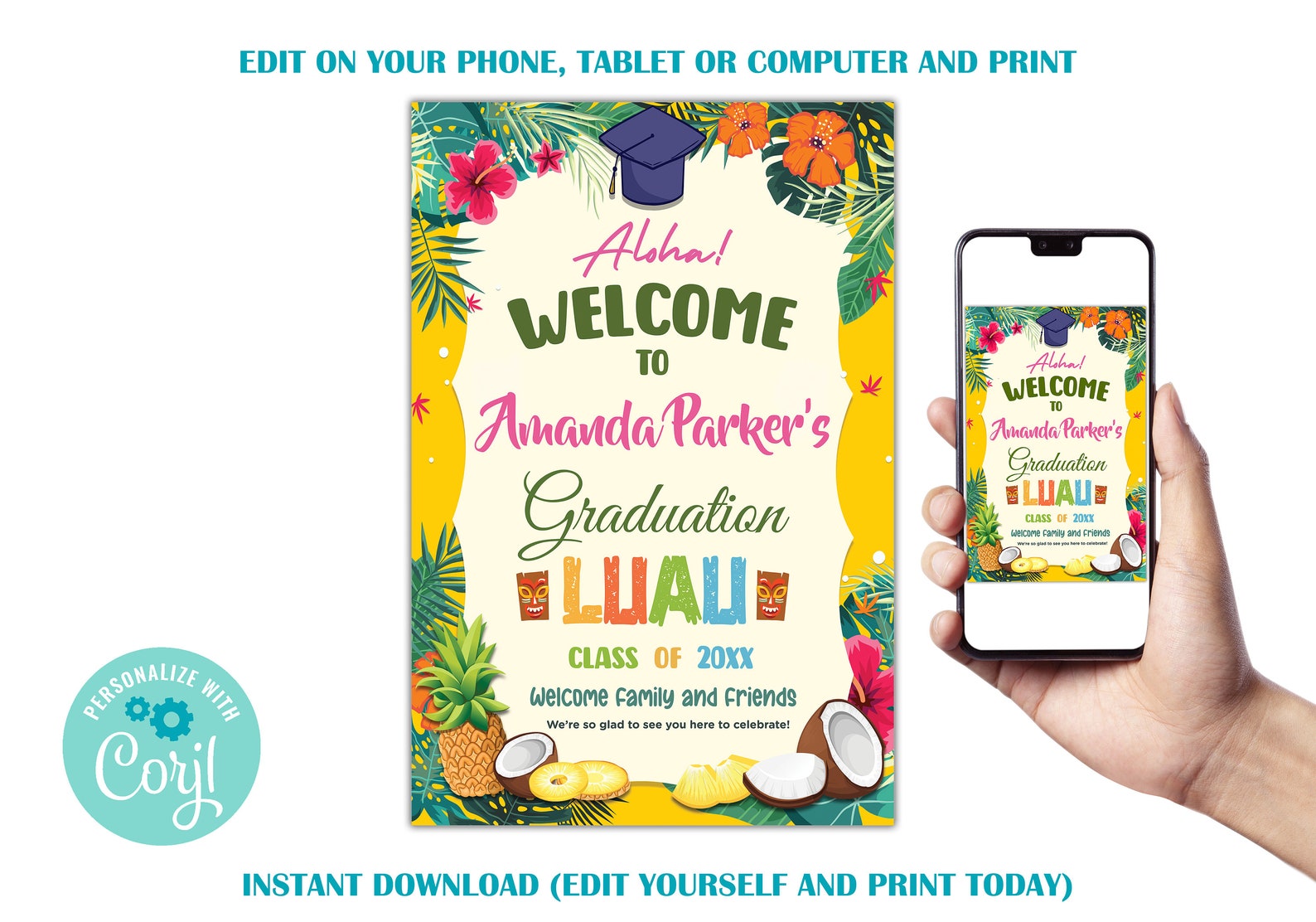Editable Luau Graduation Welcome Sign 2023 Template, Tropical ...