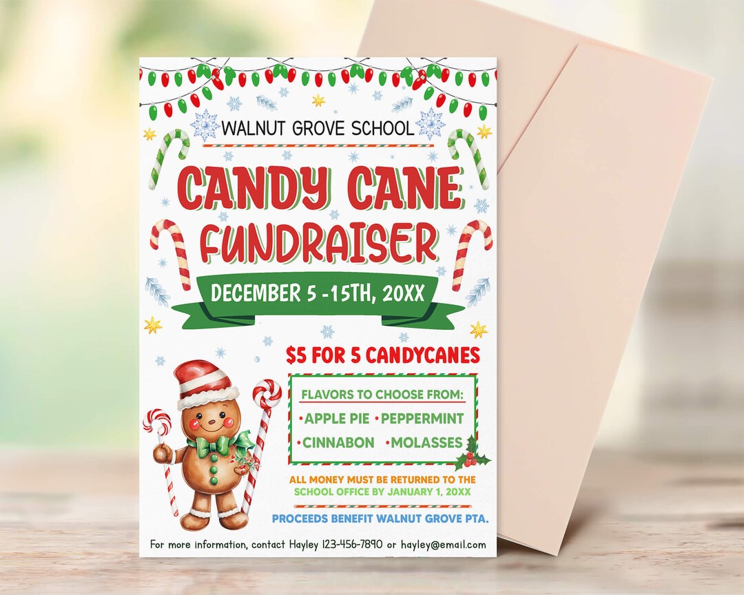 Candy Cane Fundraiser Flyer Template, Editable Holiday School Church ...