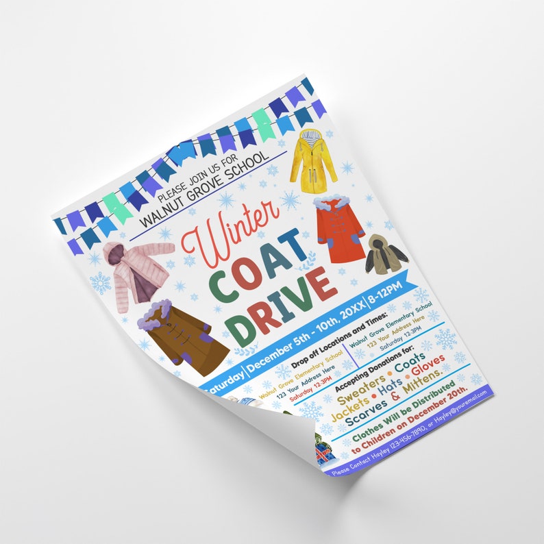 Editable Winter Coat Drive Flyer Template DIY Charity Church - Etsy