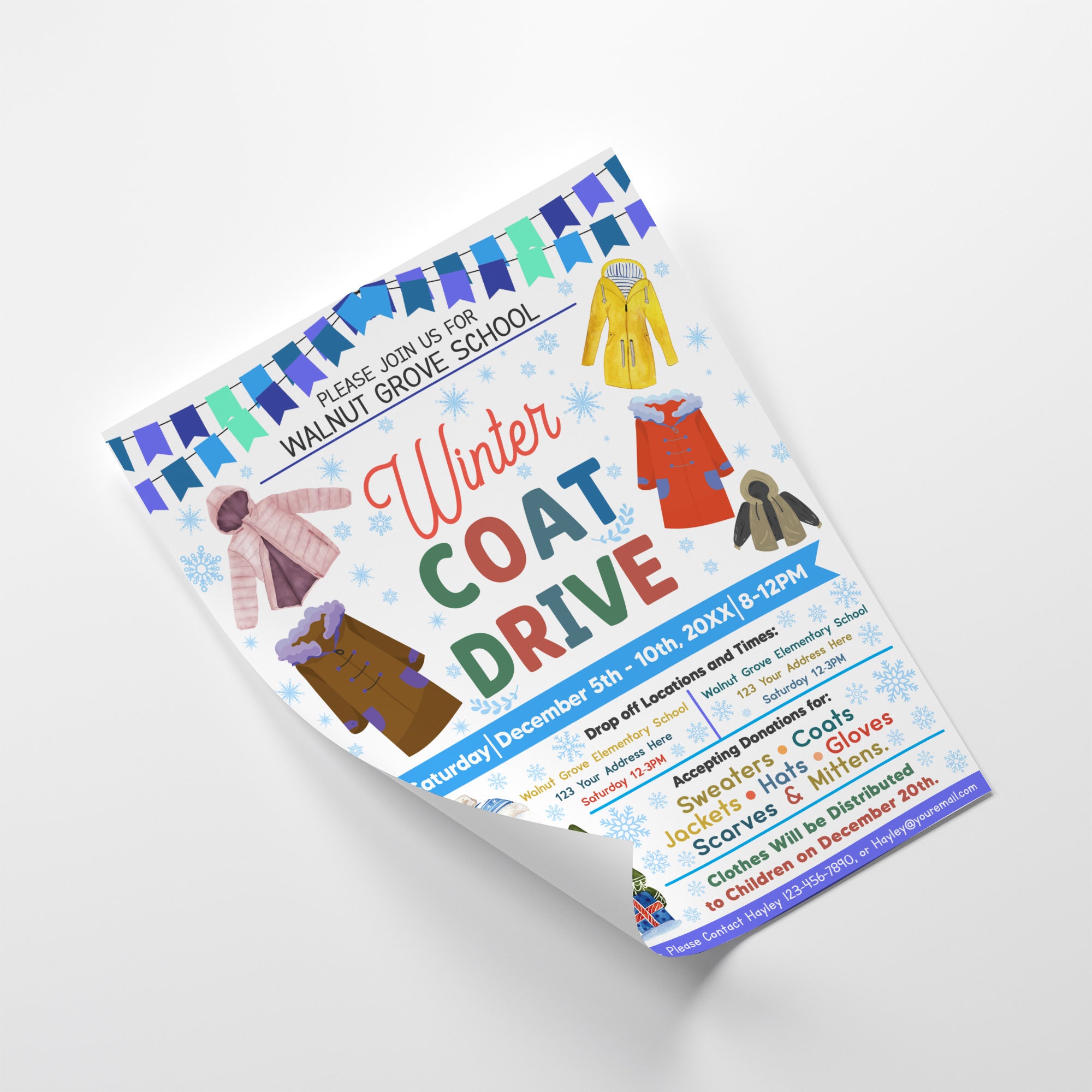 Editable Winter Coat Drive Flyer Template, DIY Charity Church ...