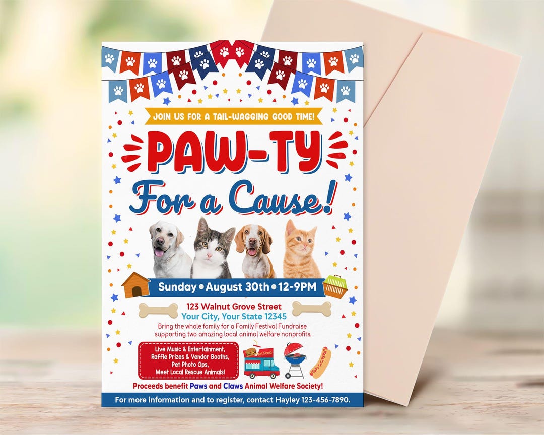 Pawty for a Cause Fundraiser Flyer Template | Editable Pet Charity ...