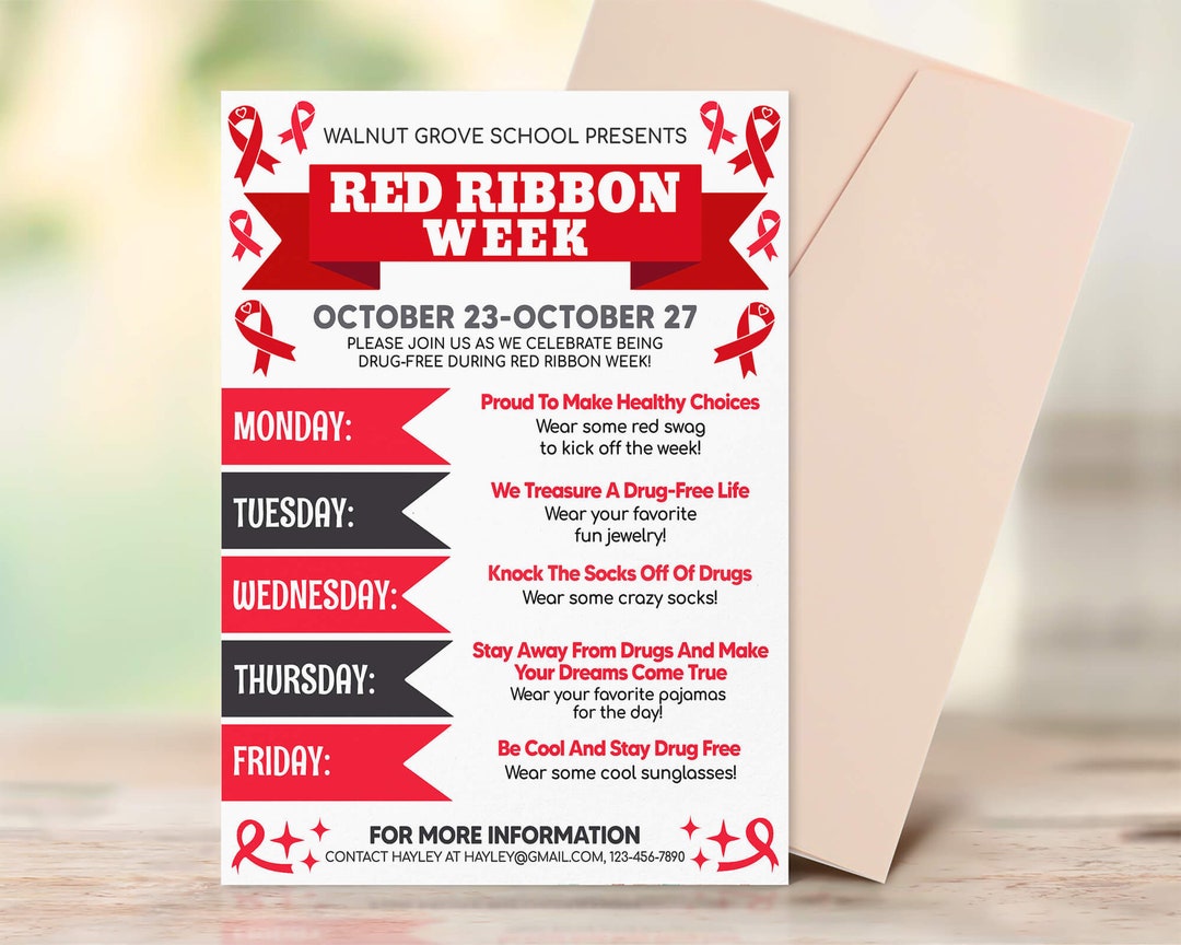Editable Red Ribbon Week Itinerary Flyer, Drug Free Schools, School PTO ...