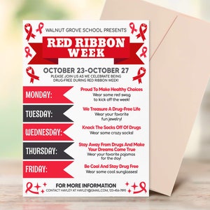 Editable Red Ribbon Week Itinerary Flyer, Drug Free Schools, School PTO ...