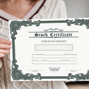 PRINTABLE Blank Stock Certificate Template, DIY Certificate of Stock ...
