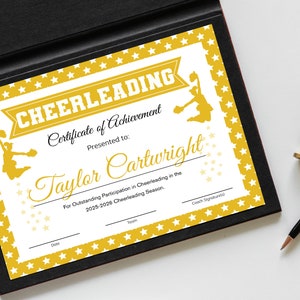 EDITABLE Cheerleader Certificate, Yellow Cheer Certificates Sports ...