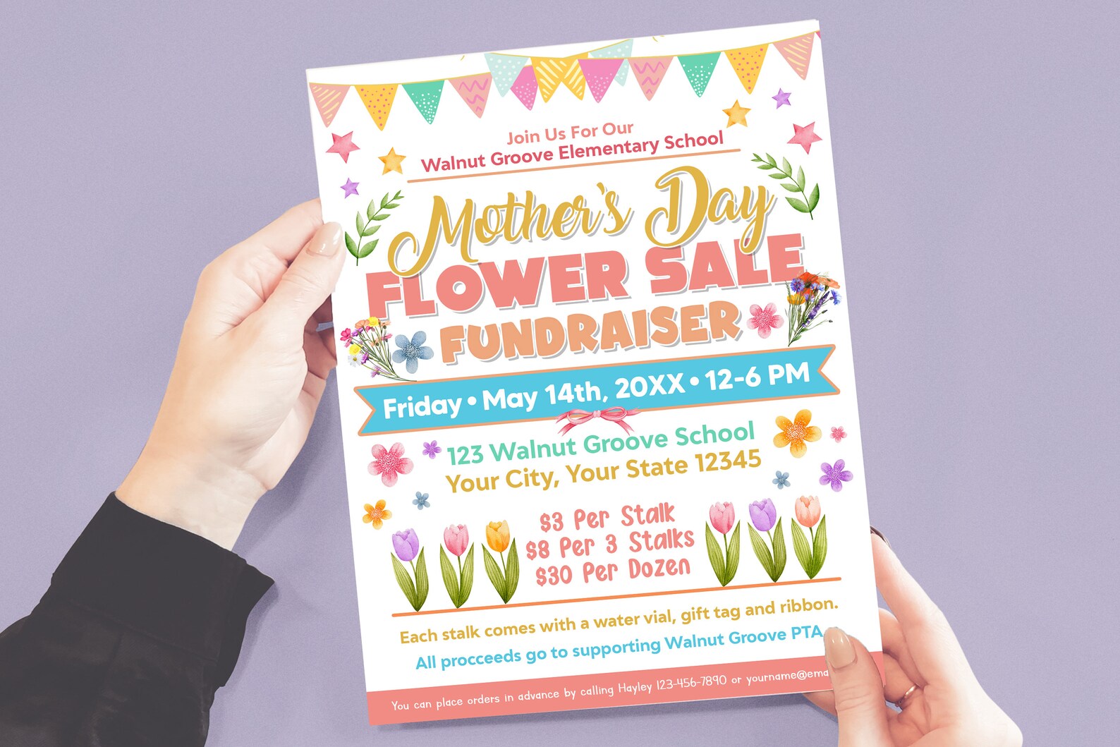 Editable Mother's Day Flower Fundraiser Flyer, School PTO PTA ...