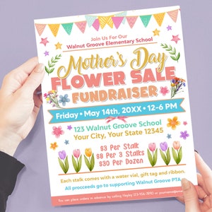 Editable Mother's Day Flower Fundraiser Flyer, School PTO PTA ...