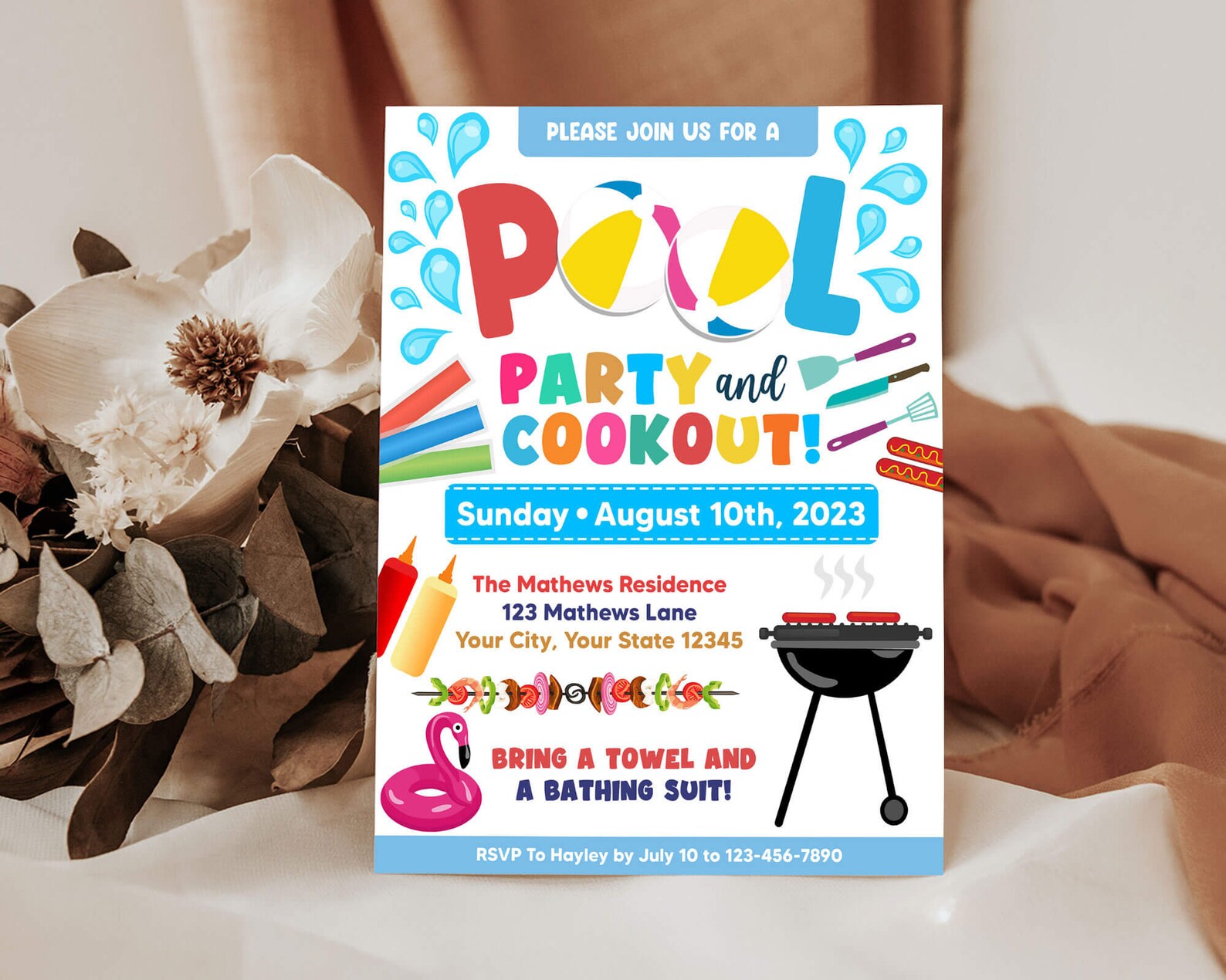 Editable Pool Party and BBQ Invitation, Summer Party Invite, Pool Party ...