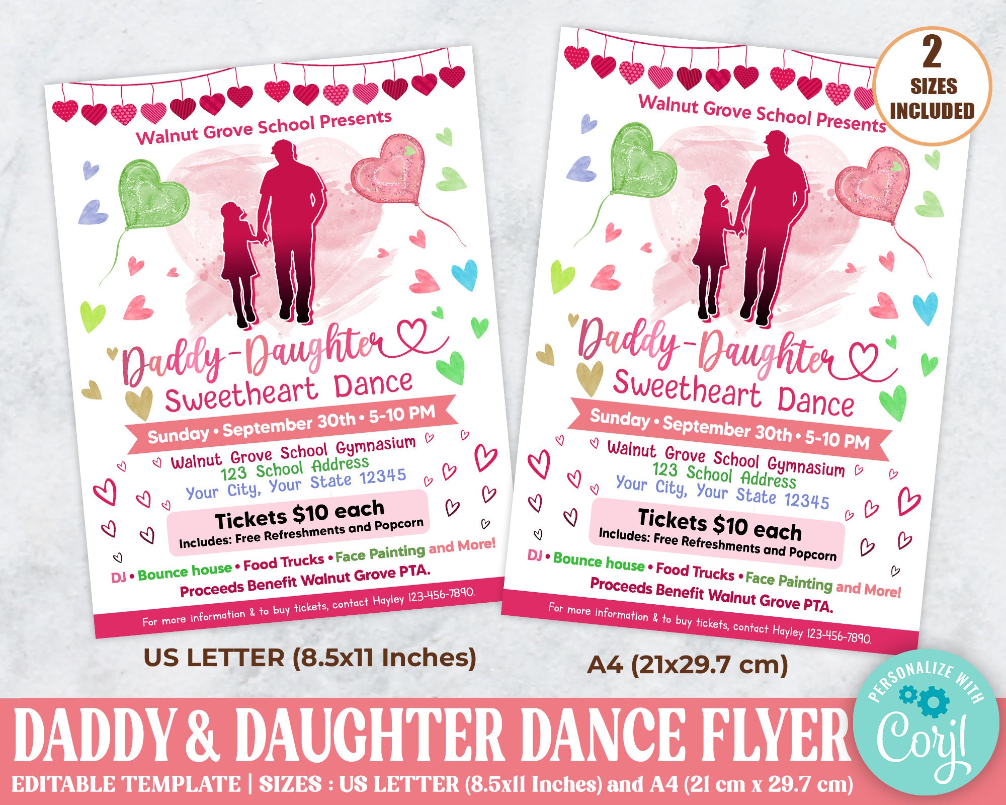 Editable Daddy Daughter Dance Flyer, PTO PTA School Flyer, Father and ...