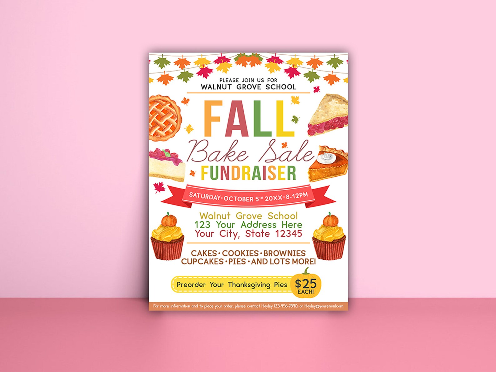 Fall Bake Sale Flyer, Festival Fall Harvest Template for Church School ...