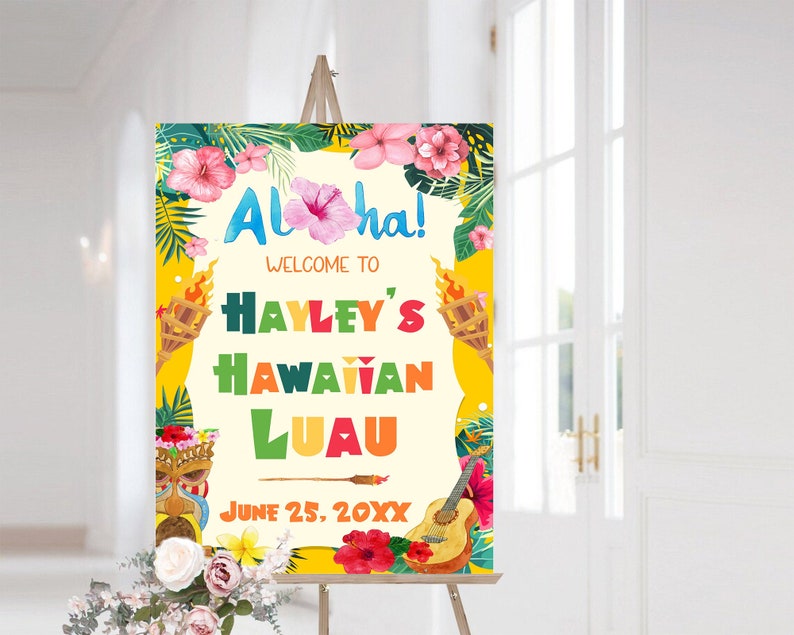 Editable Luau Party Decorations - Hawaiian Theme Welcome Sign, Tropical ...