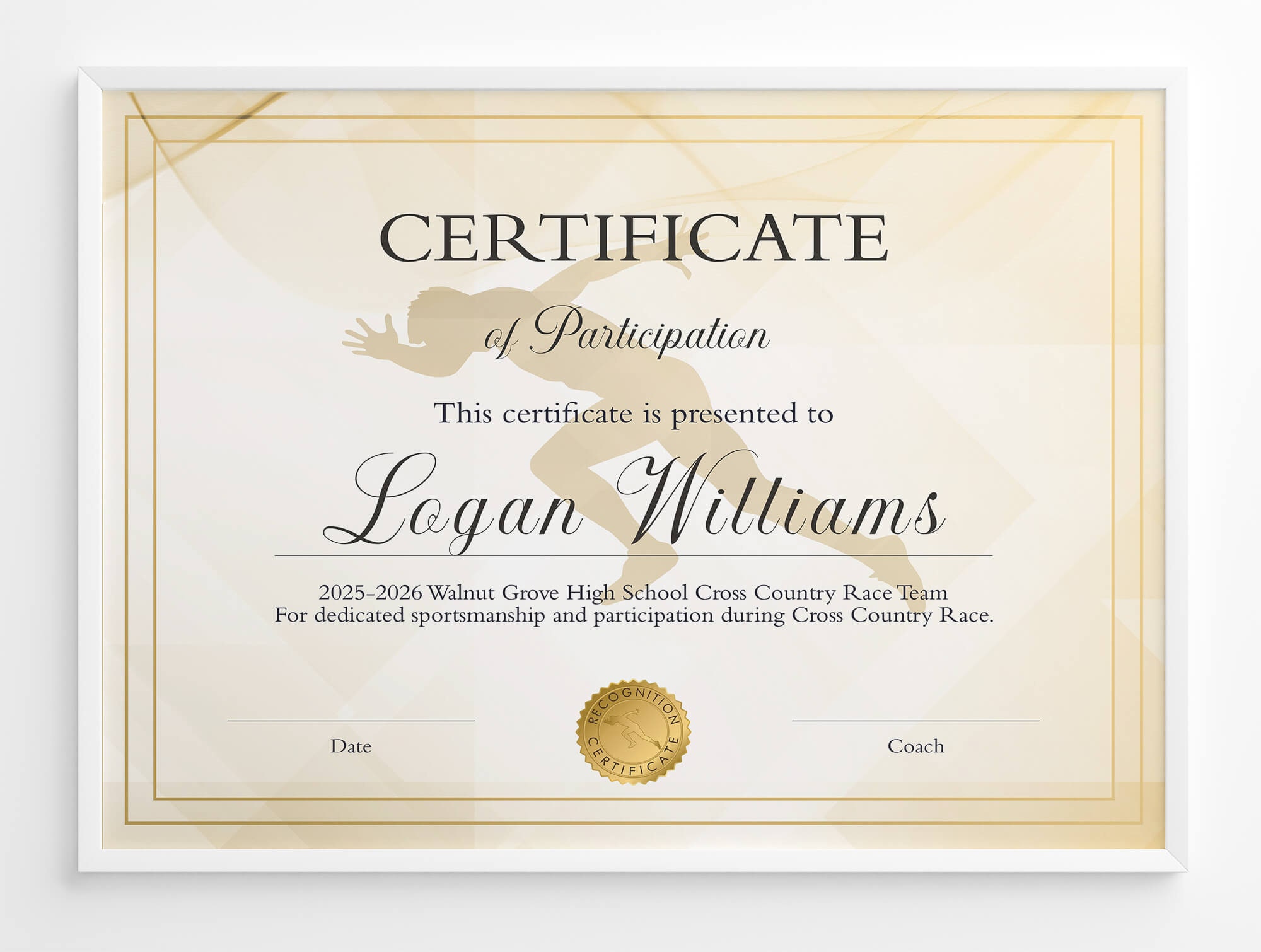 Editable Cross Country Running Award Certificate Template for Boys ...