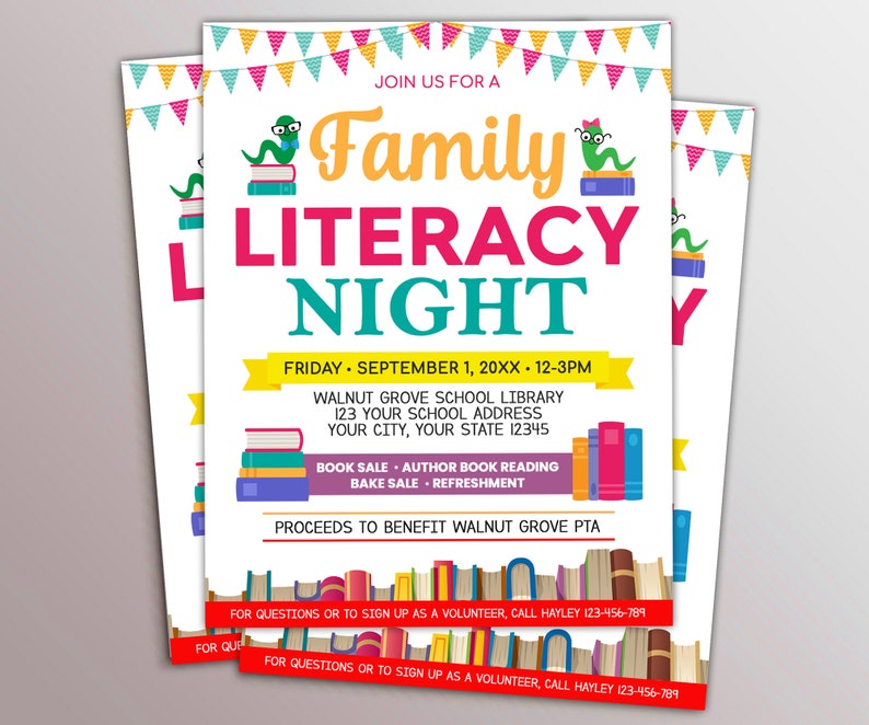 Editable Family Literacy Night Flyer PTO PTA Reading Book - Etsy