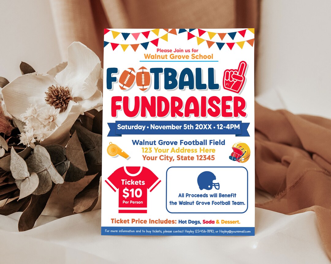 Football Fundraiser School Sports Benefit Flyer, School Fundraiser ...