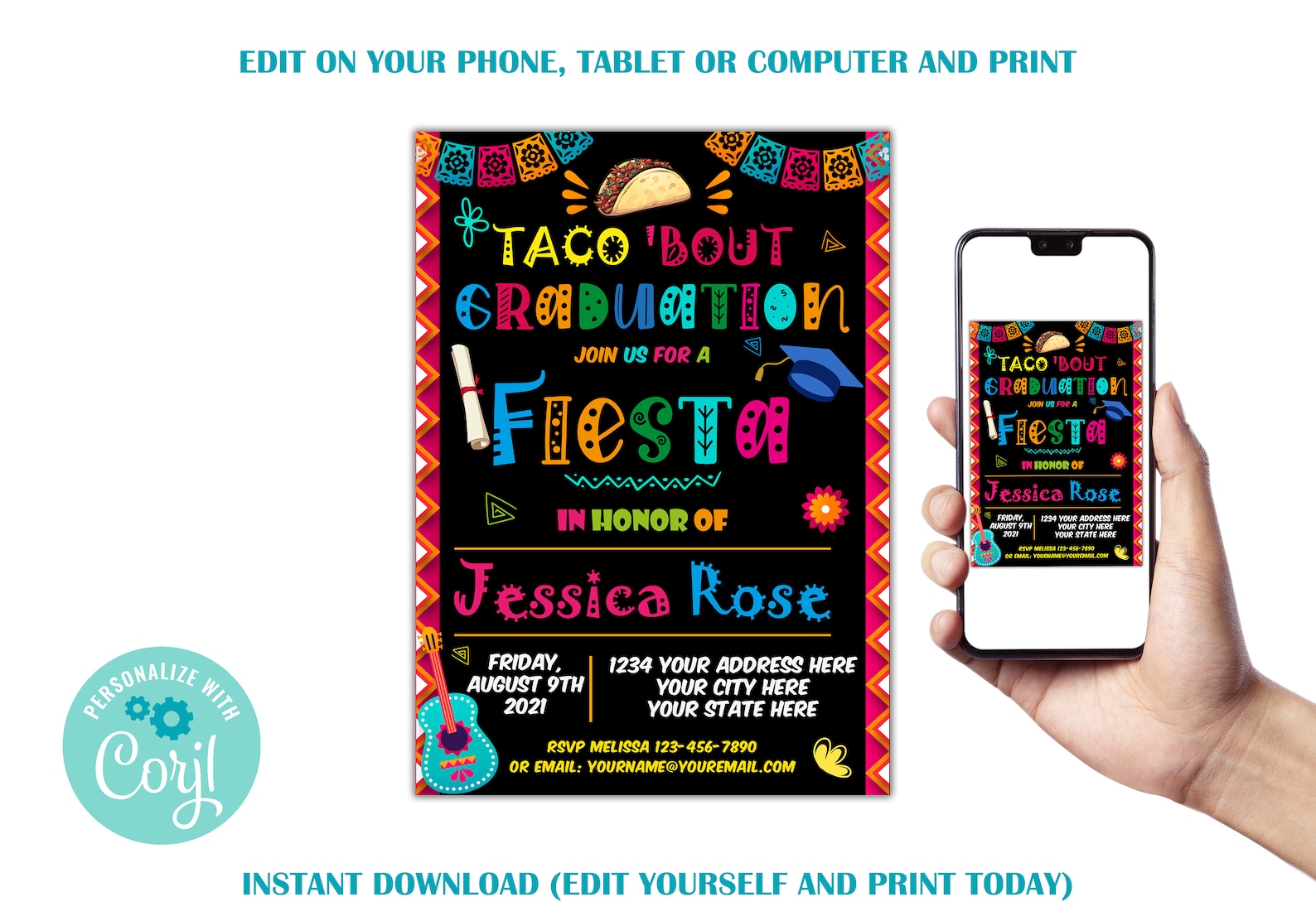 Editable Fiesta Graduation Invitation Digital, Fiesta Grad Party Invite ...