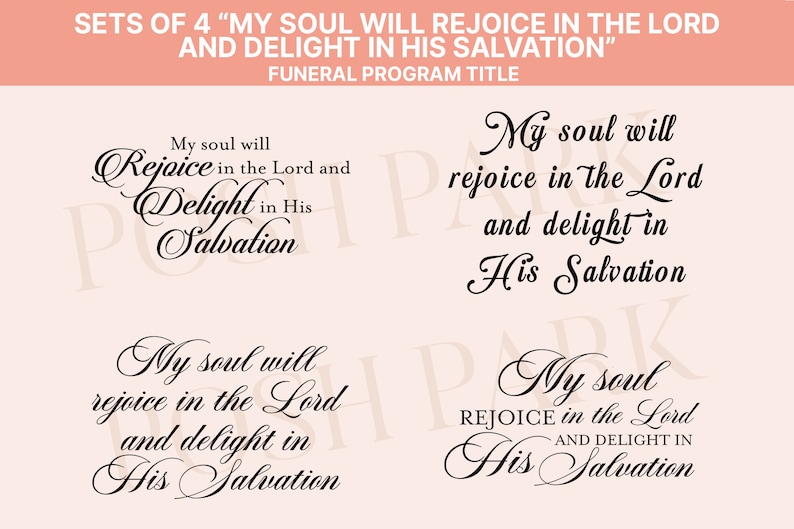 Sets of Funeral Program Word Art Titles, 4 My Soul Will Rejoice in the ...