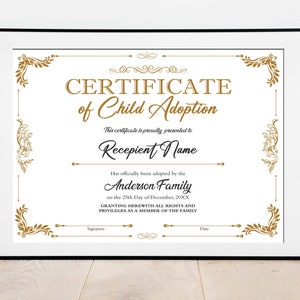 Certificate of Child Adoption, Adoption to Our Family Certificate ...