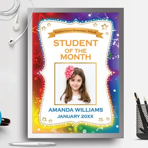 Colorful Student of the Month Certificate With Photo, Editable Student ...