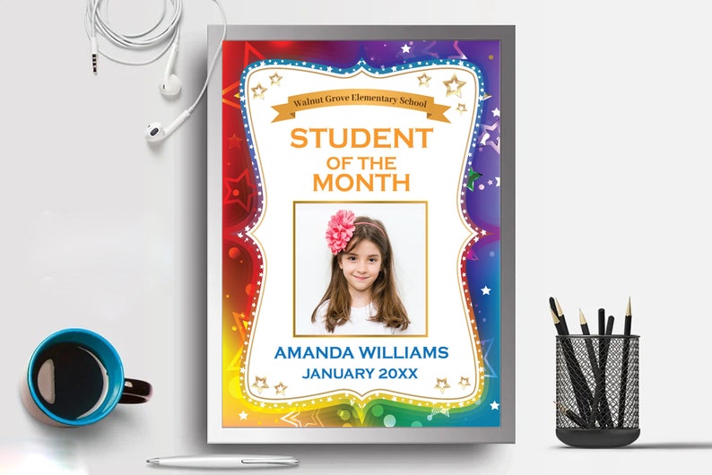 Colorful Student of the Month Certificate With Photo Editable - Etsy