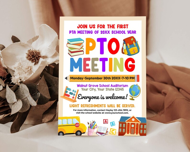 PTO PTA Meeting Template, Back to School Flyer, Editable Coffee Meeting ...