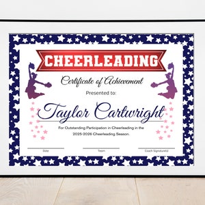 Editable Cheer Certificates, Cheerleader Certificate Red and Blue Set ...