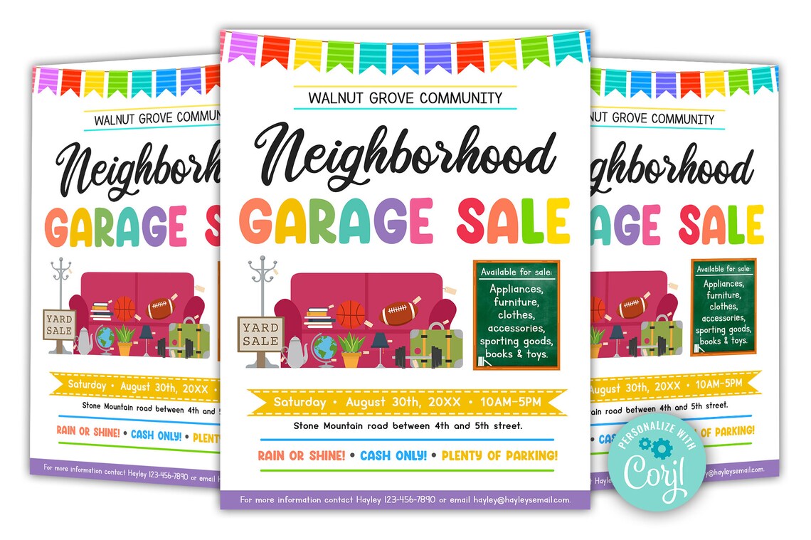 EDITABLE Garage Sale Flyer Temple Printable Community Yard - Etsy