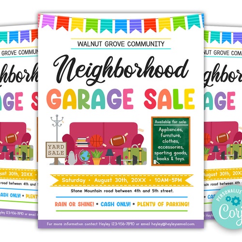 EDITABLE Garage Sale Flyer Template Neighborhood Yard Sale - Etsy