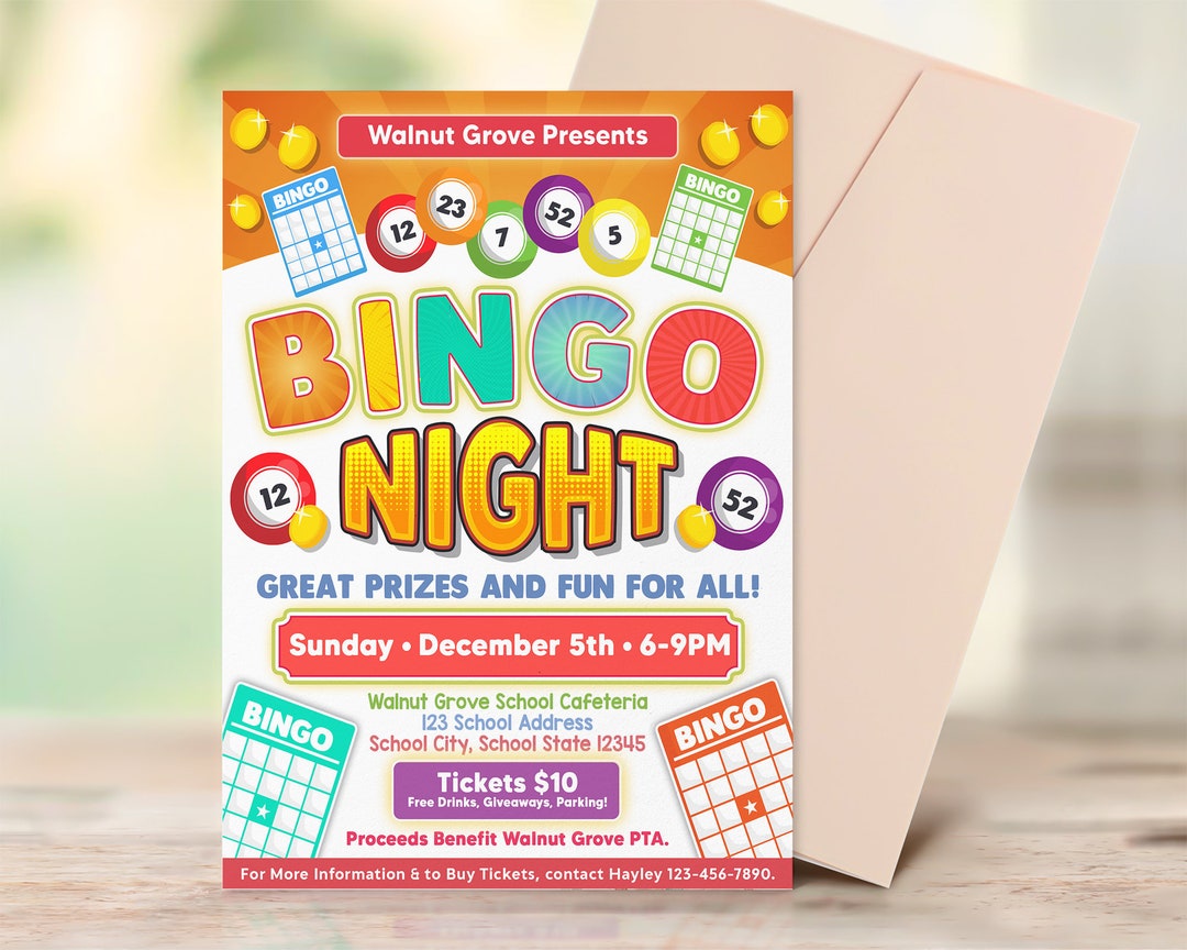 Bingo Night Flyer Fundraiser, Family School PTA PTO Printable Template ...
