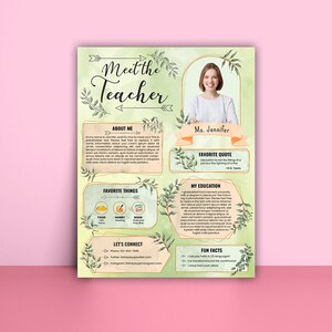 Meet the Teacher Editable Greenery Template, Photo Teacher Letter ...