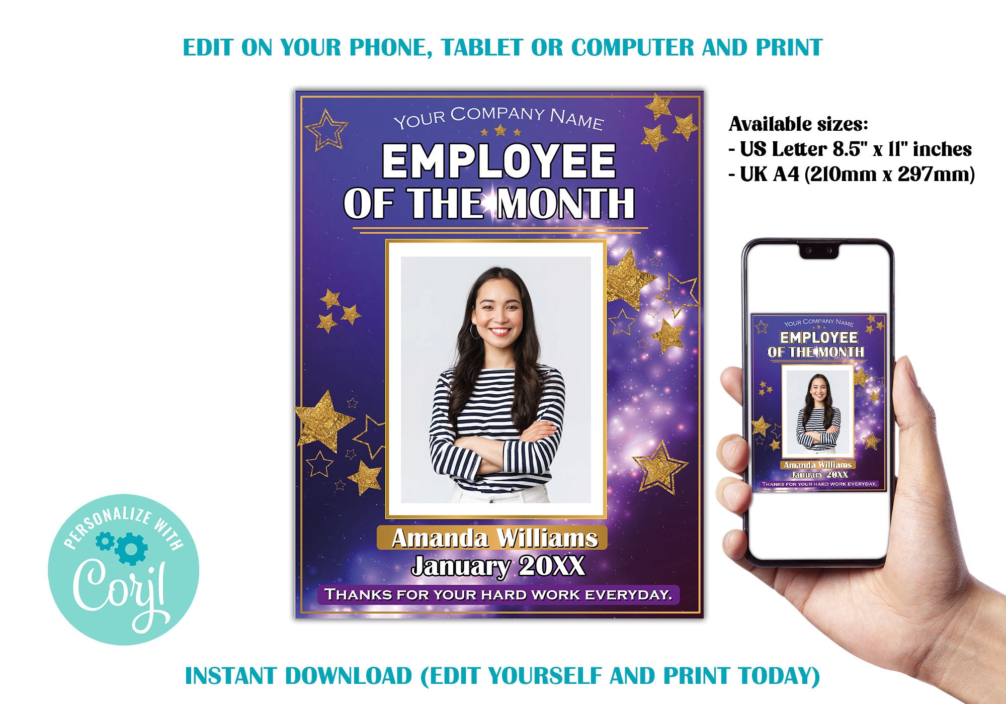 EDITABLE Star Employee of the Month Template BUNDLE - Etsy Australia