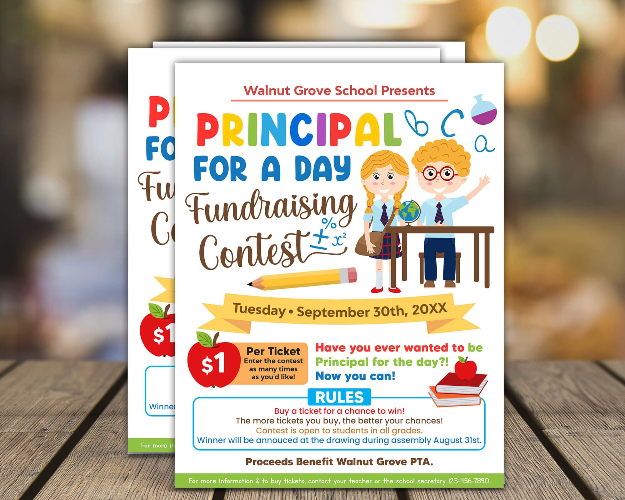 Editable Principal for A Day Fundraising Contest Flyer, School Event ...