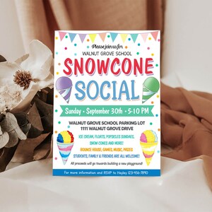 Editable Snow Cone Invitation, End of School Party, Ice Cream Party ...