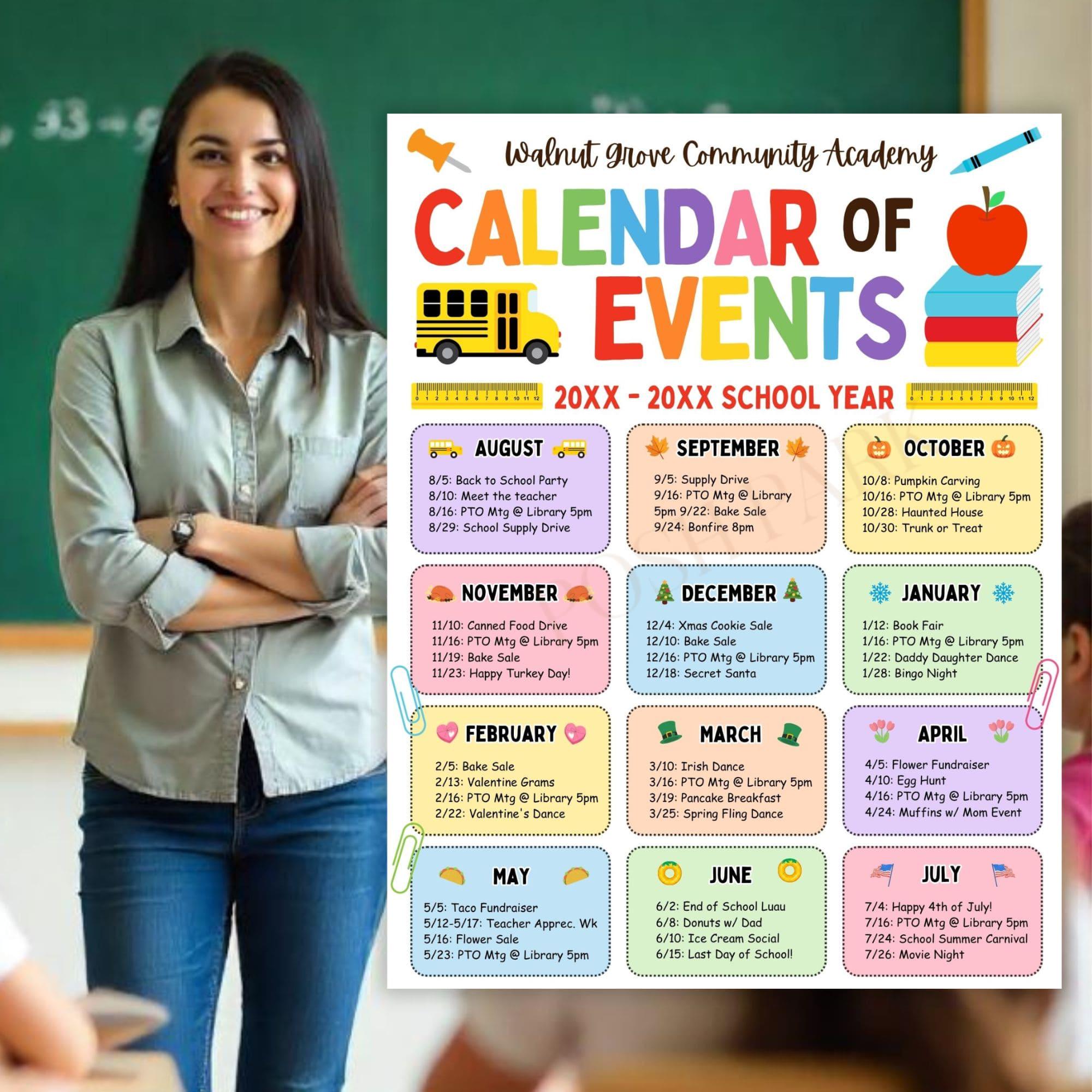 Editable PTA Calendar of Events Flyer Template | PTO Monthly Event ...