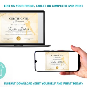 Gold Girls Softball Certificate Template, Softball Participation Award ...