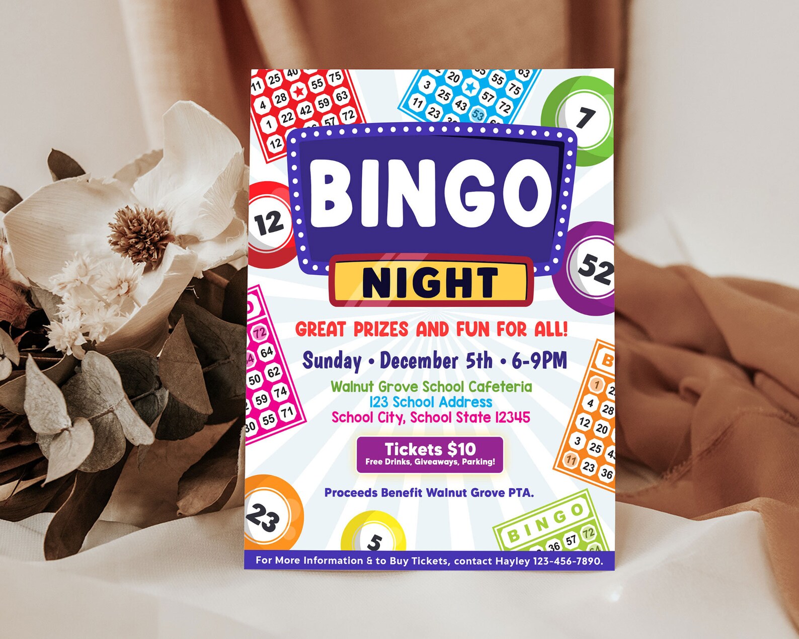 Editable Bingo Night Flyer Template, School Family Fundraiser Event ...