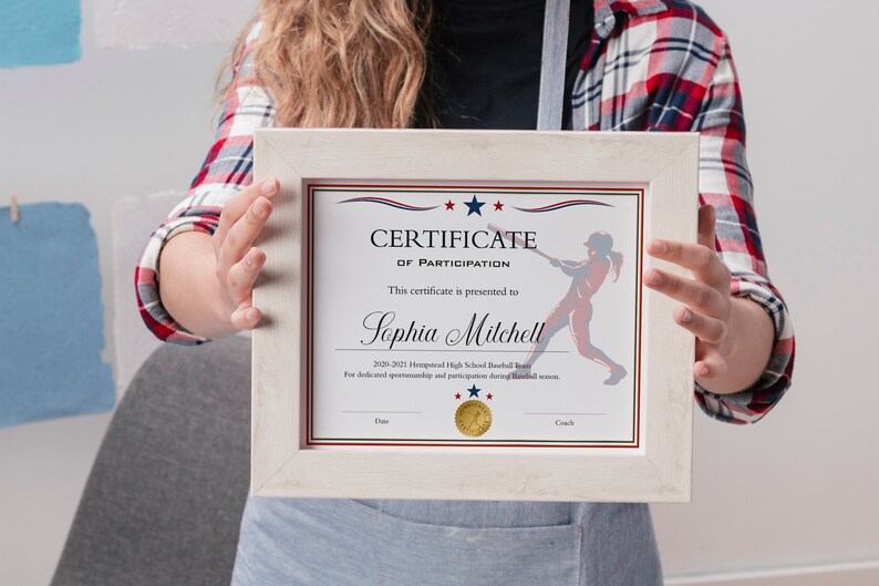 Girls Softball Certificate Template, Red White Baseball Certificate of ...