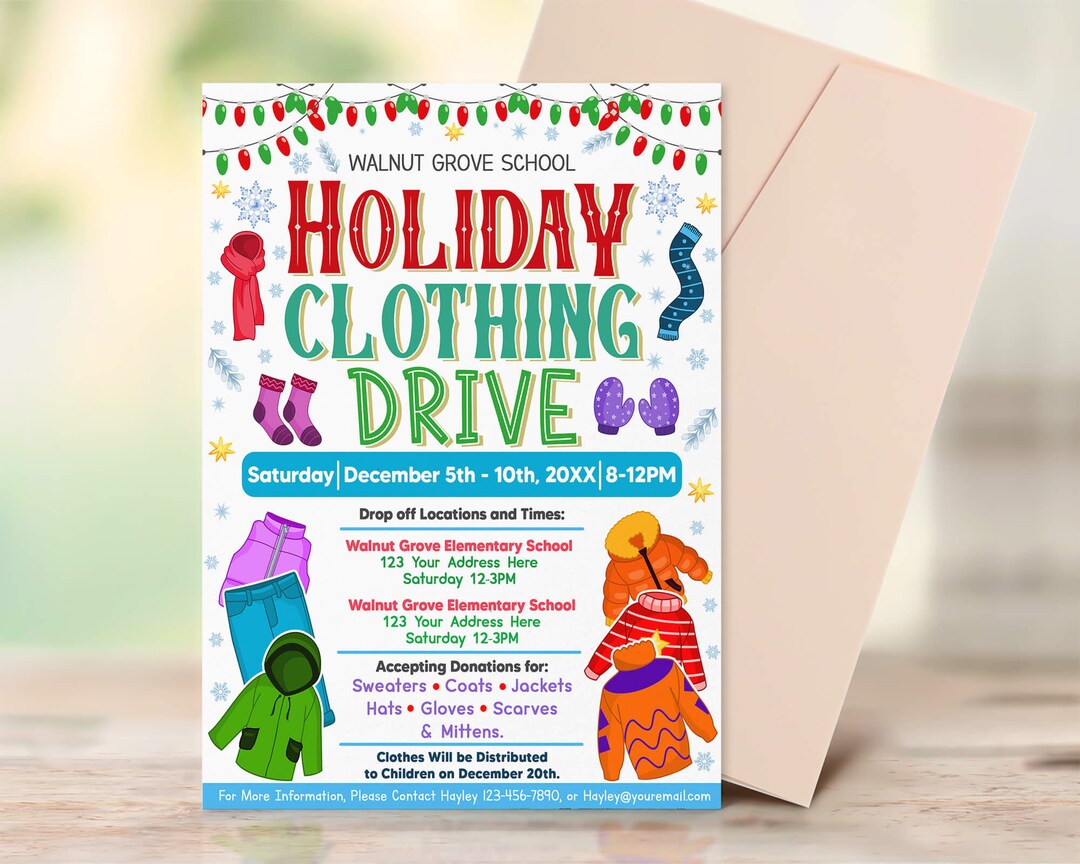 Holiday Clothing Drive Flyer, Editable PTA PTO Cold Weather Clothes ...