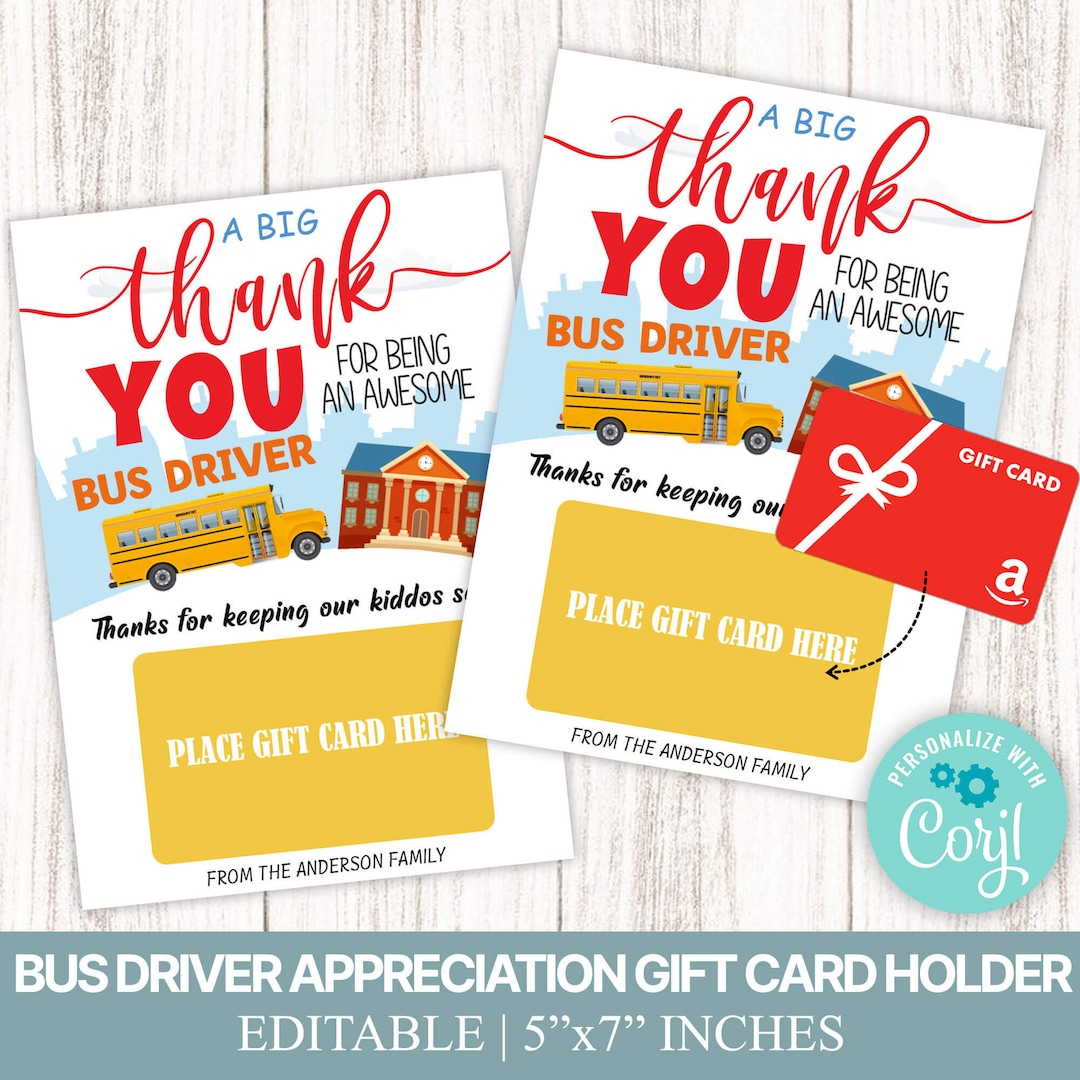 Editable Bus Driver Gift Card Holder, Bus Driver Thank You Card, Bus ...
