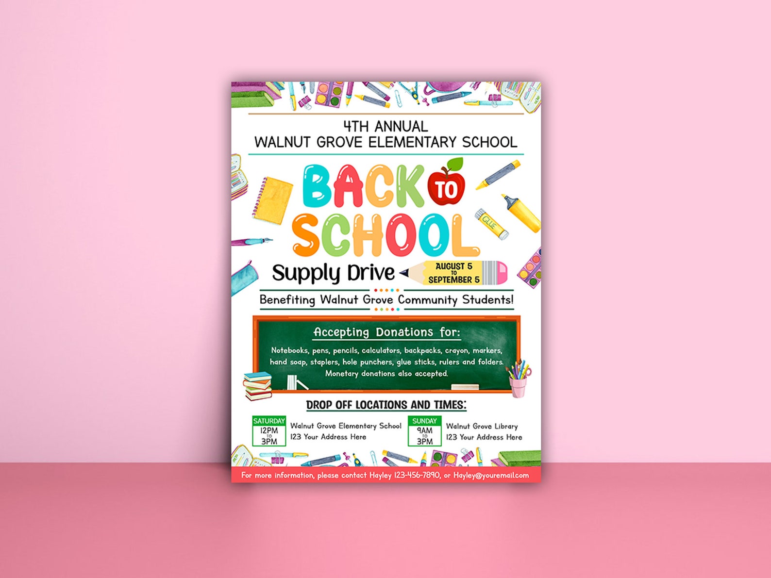 Editable Back to School Flyer, Colorful School Supply Drive Flyer ...