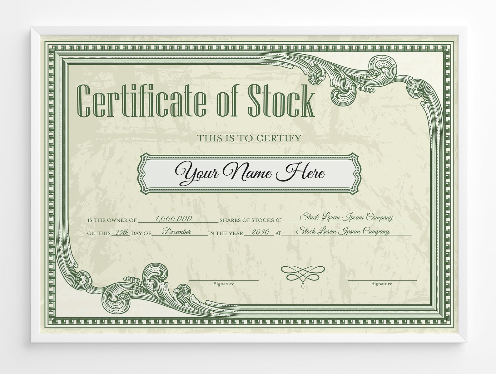 EDITABLE Stock Certificate DIY Certificate of Stock Template - Etsy