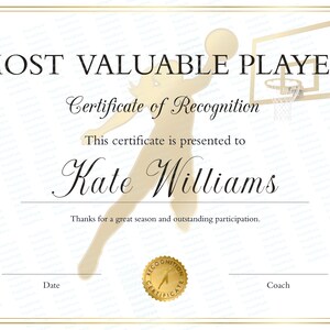 EDITABLE End of Season Girls Basketball Award Certificates, 16 Beige ...