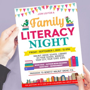 Editable Family Literacy Night Flyer, PTO PTA Reading Book Sale School ...