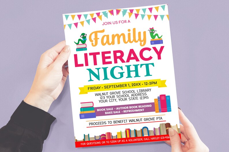 Editable Family Literacy Night Flyer PTO PTA Reading Book - Etsy