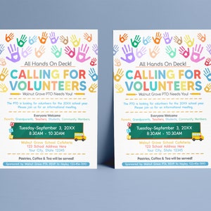 Editable Volunteer Recruitment Flyer, School Volunteer Fundraiser Event ...