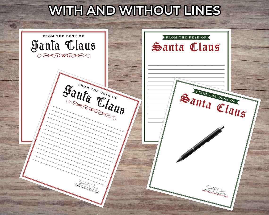 Christmas Stationery Printable, PDF Santa Stationary Download, Red ...